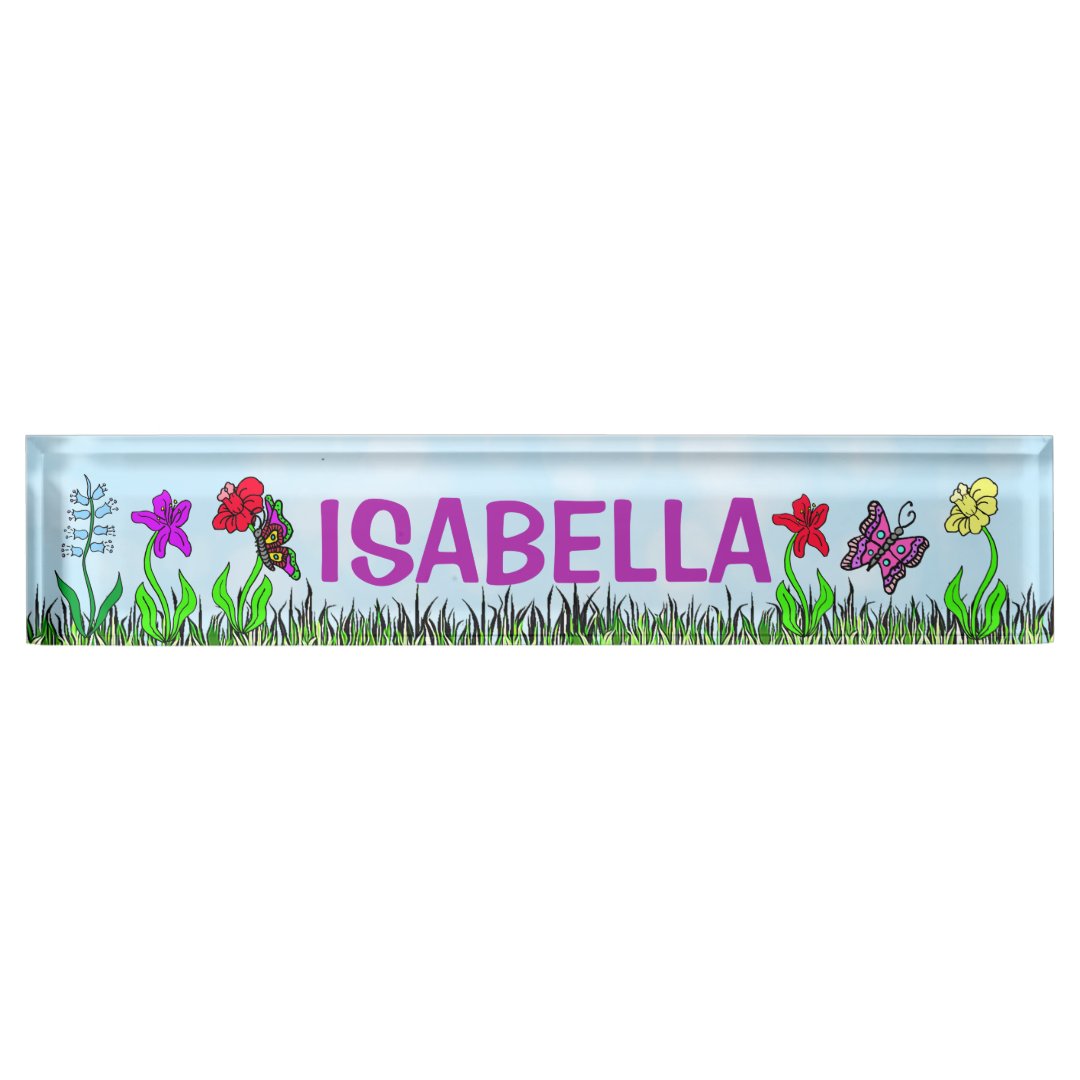 Personalized Whimsical Flowers and Butterflies Desk Name Plate | Zazzle