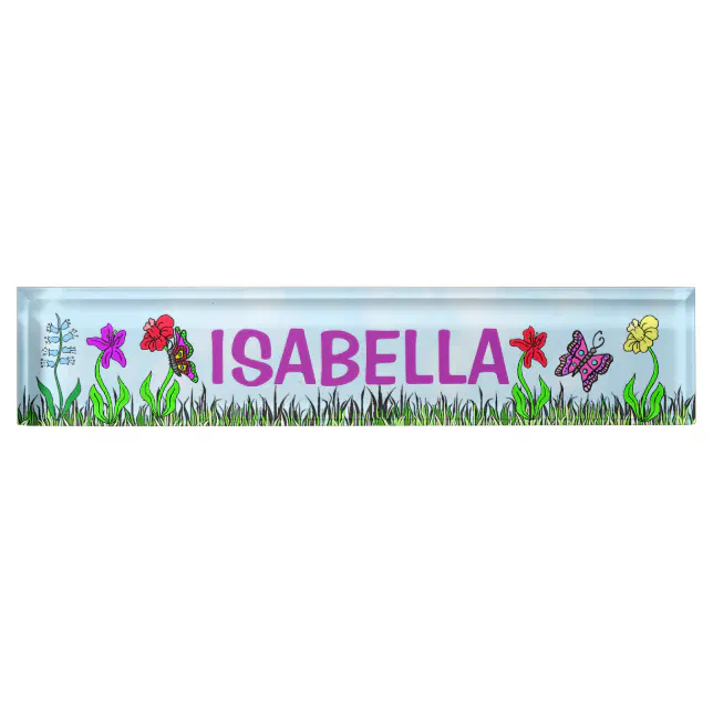 Personalized Whimsical Flowers and Butterflies Desk Name Plate | Zazzle
