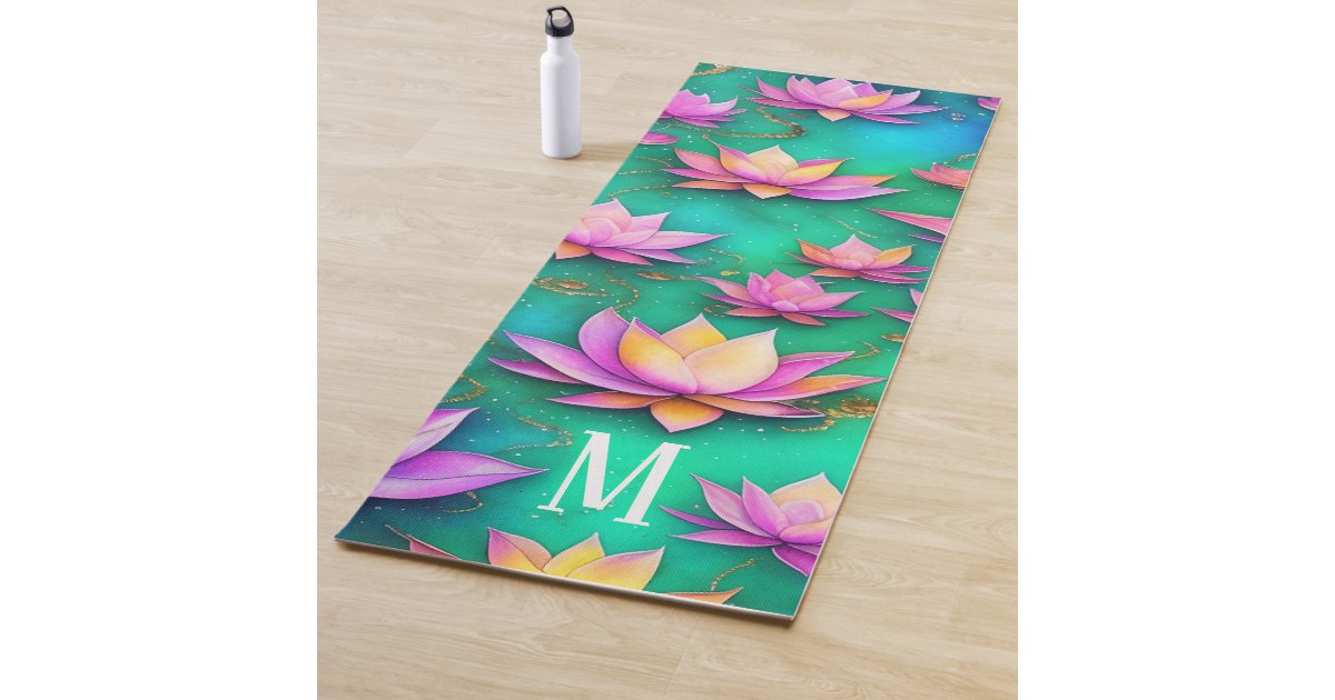 Personalized Whimsical Pink Lotus Flower Pattern Yoga Mat | Zazzle