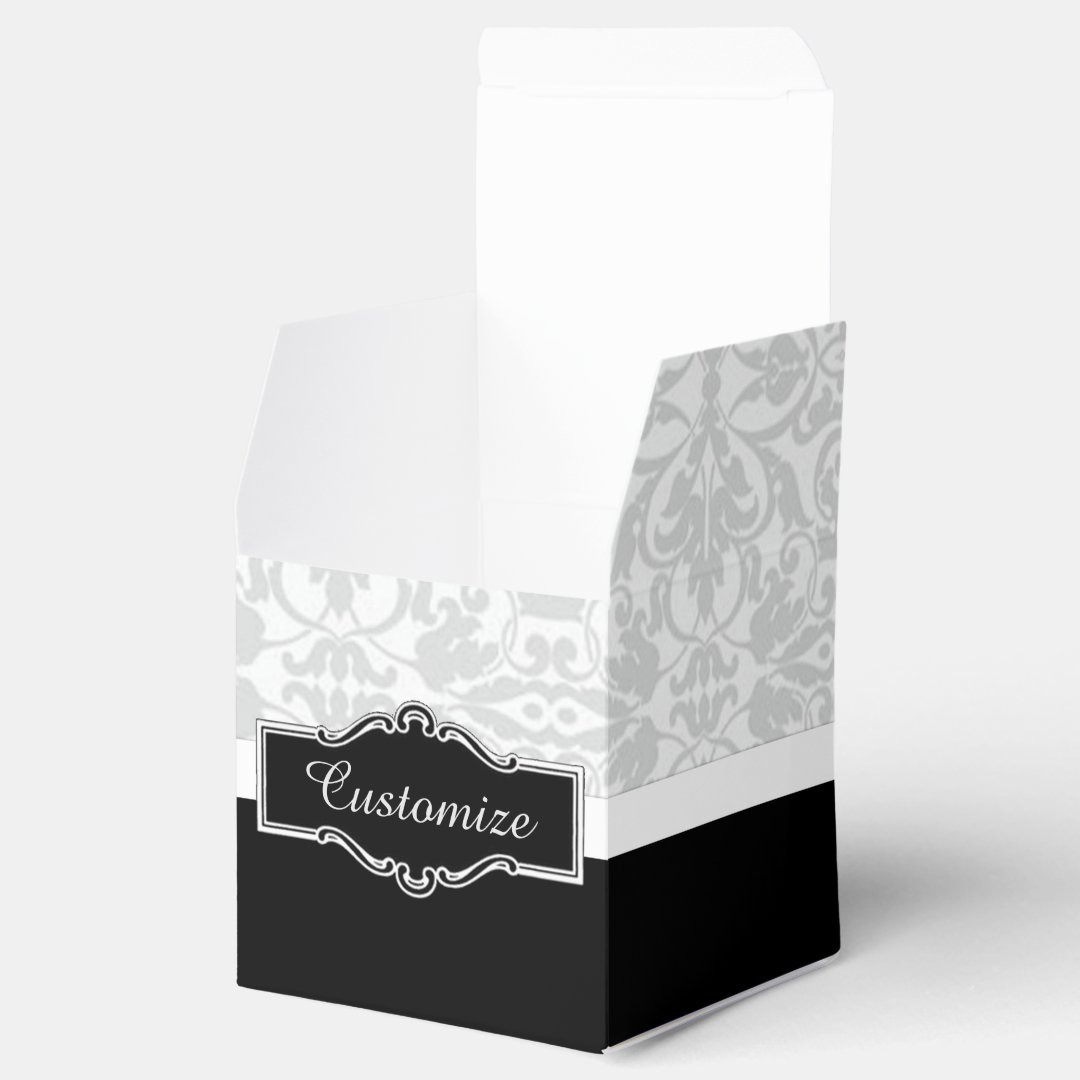 Personalized White and Black Damask Cube Favor Box | Zazzle