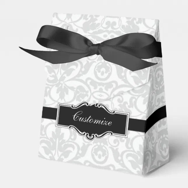 Personalized White and Black Damask Tent Favor Box | Zazzle