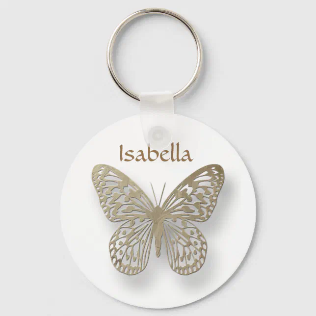 Personalized White And Gold Butterfly Key Chain | Zazzle