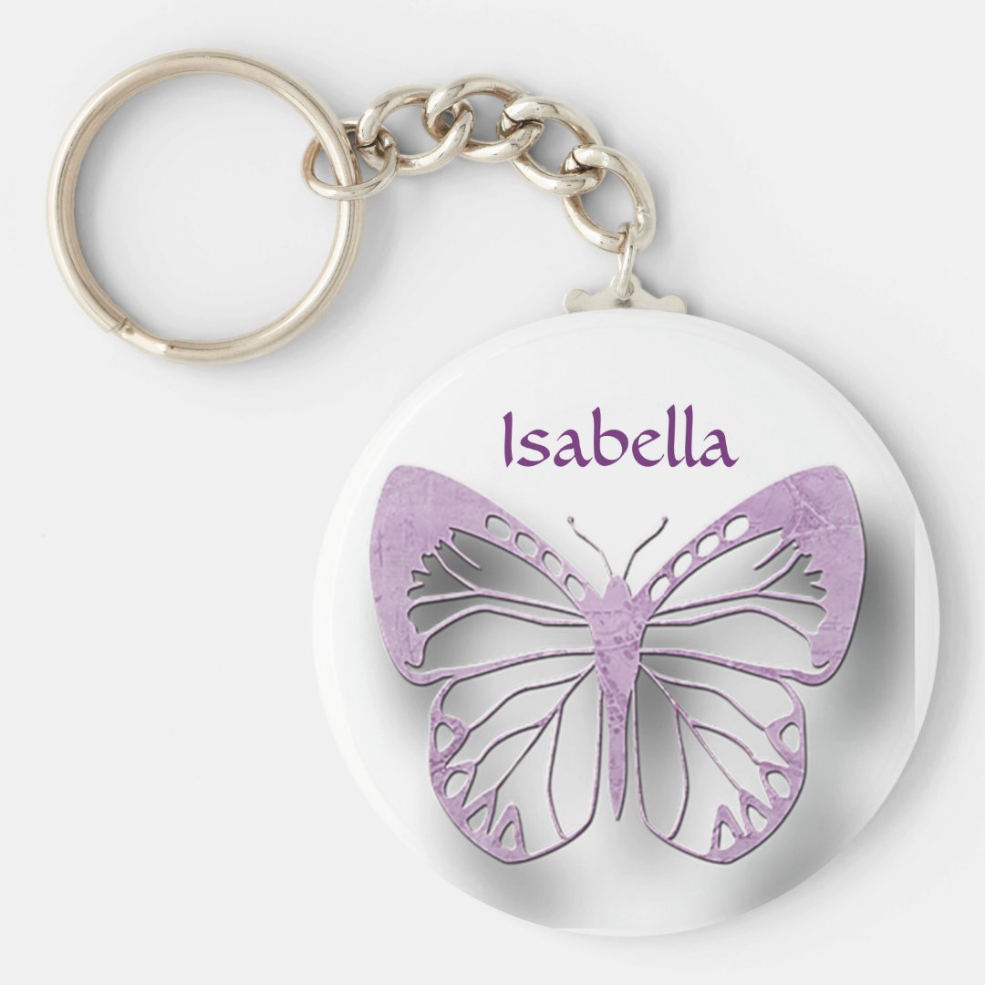 Personalized White And Purple Butterfly Key Chain | Zazzle