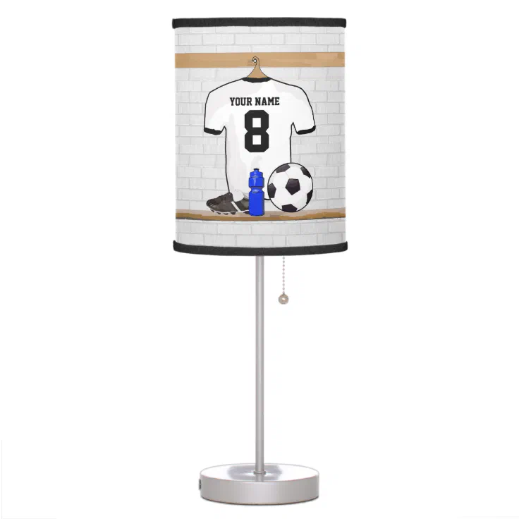 Personalized White Black Football Soccer Jersey Table Lamp | Zazzle