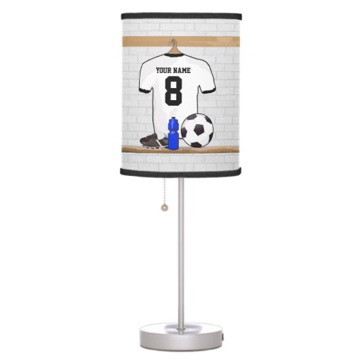 Personalized White Black Football Soccer Jersey Table Lamp | Zazzle