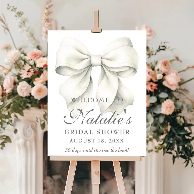 Personalized White Bow Bridal Shower Welcome Sign | Zazzle