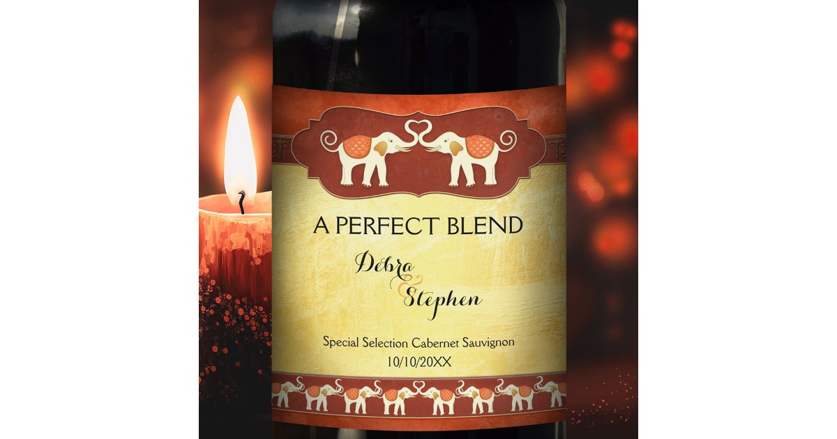 Personalized White Elephants Wedding Wine Label | Zazzle
