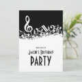 Personalized White Jumbled Musical Notes on Black Invitation | Zazzle