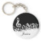 Personalized White Jumbled Musical Notes on Black Keychain | Zazzle