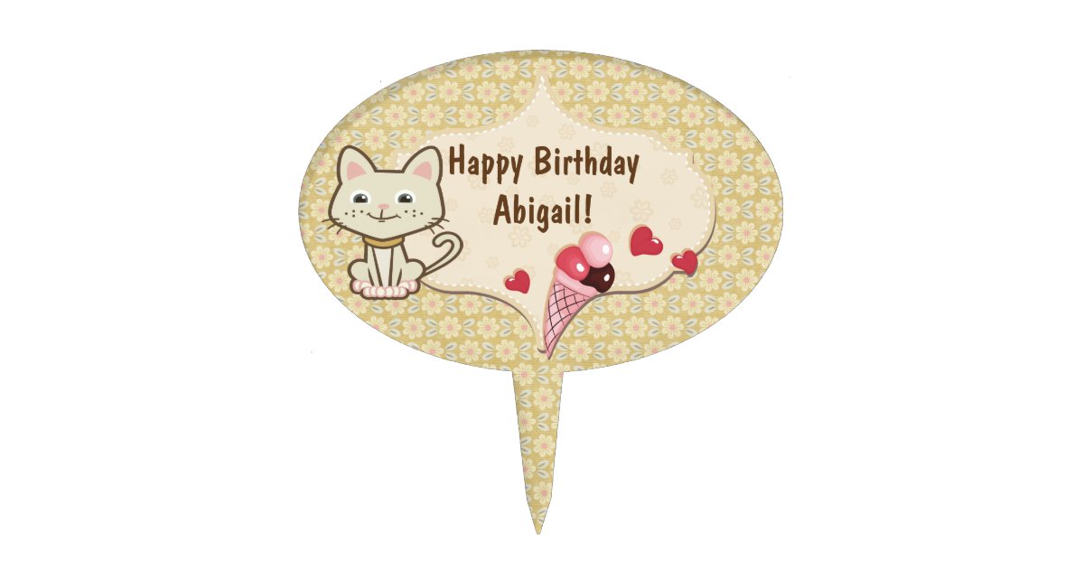 Personalized White Kitty Cat Birthday Cake Topper | Zazzle