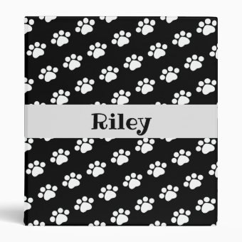 Personalized White Paw Print Pattern 3 Ring Binder | Zazzle