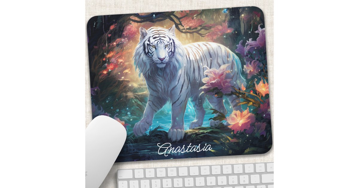 Personalized White Tiger Mouse Pad | Zazzle