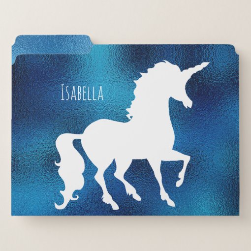 Personalized White Unicorn Silhouette Faux Foil File Folder | Zazzle
