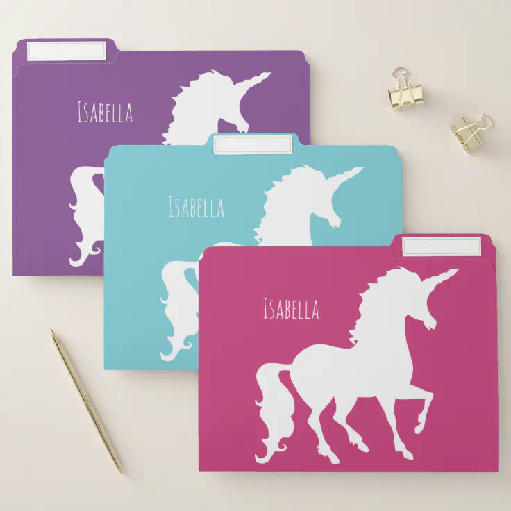 Personalized White Unicorn Silhouette Feminine File Folder | Zazzle