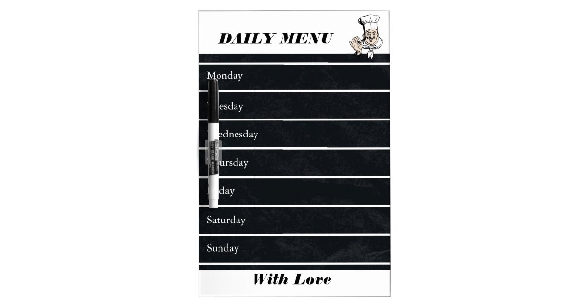 Personalized White Weekly Dinner Menu Dry Erase Board | Zazzle