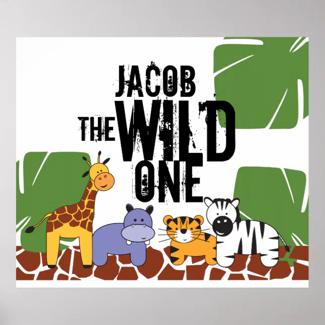 Personalized Wild One Poster, Safari Animals Poster | Zazzle