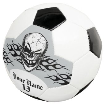 Personalized Winking Skull and Flame Soccer Ball | Zazzle