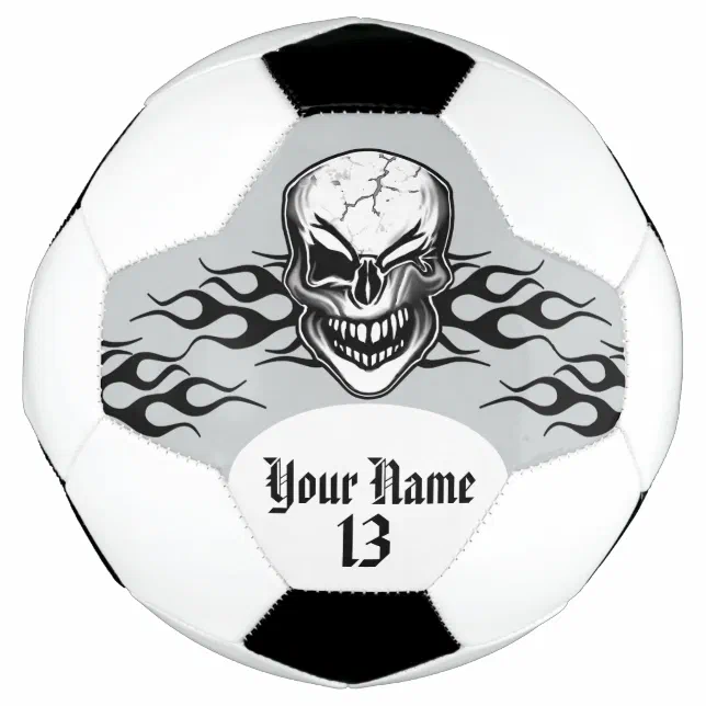 Personalized Winking Skull and Flame Soccer Ball | Zazzle