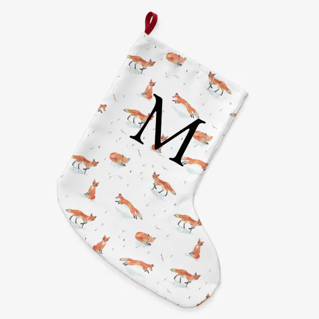 Personalized Winter Fox Large Christmas Stocking | Zazzle