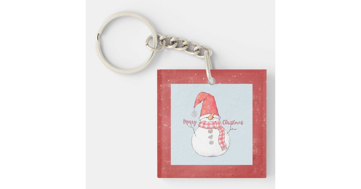 Personalized Winter Snowman Merry Christmas Keychain | Zazzle