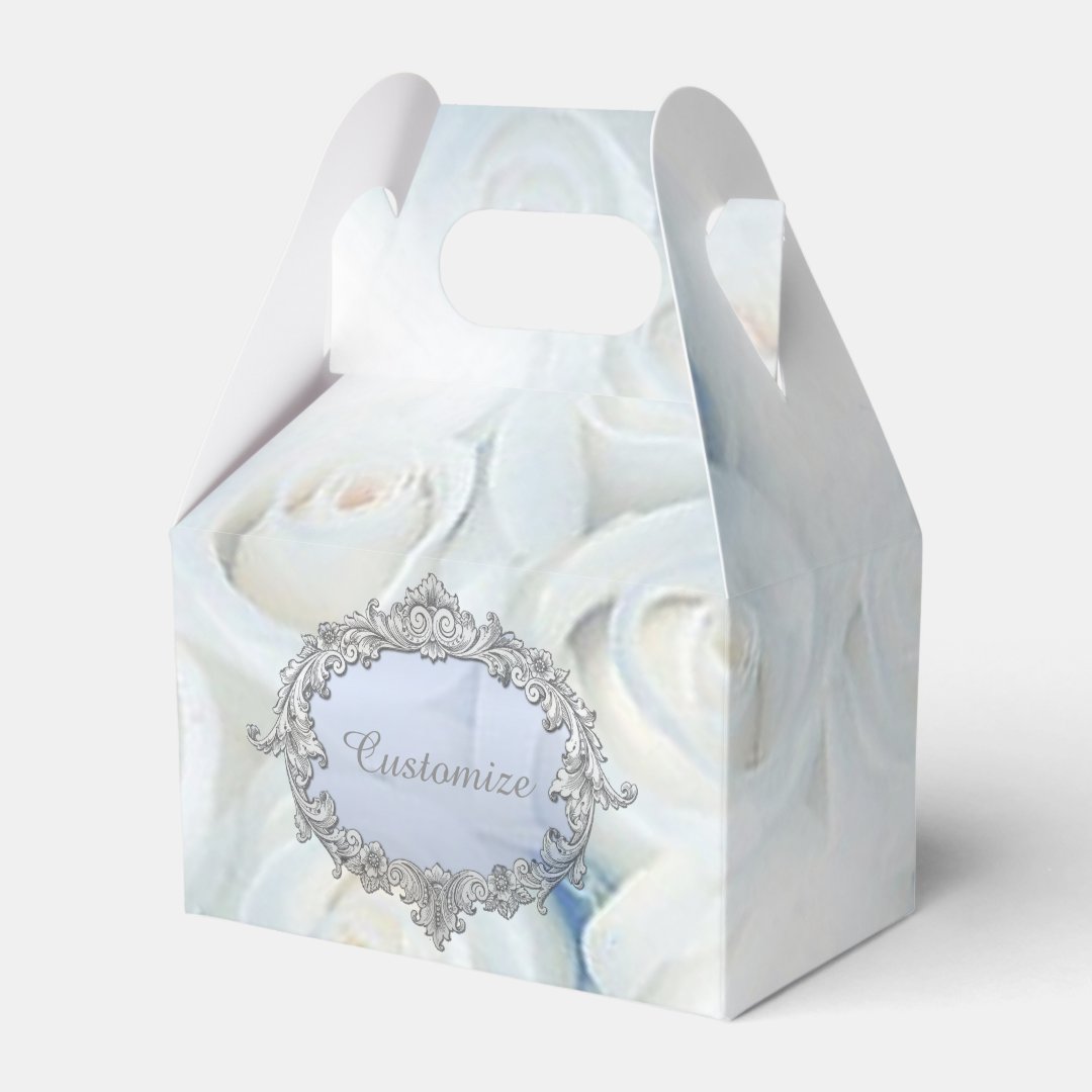 Personalized Winter White Roses Gable Favor Box | Zazzle