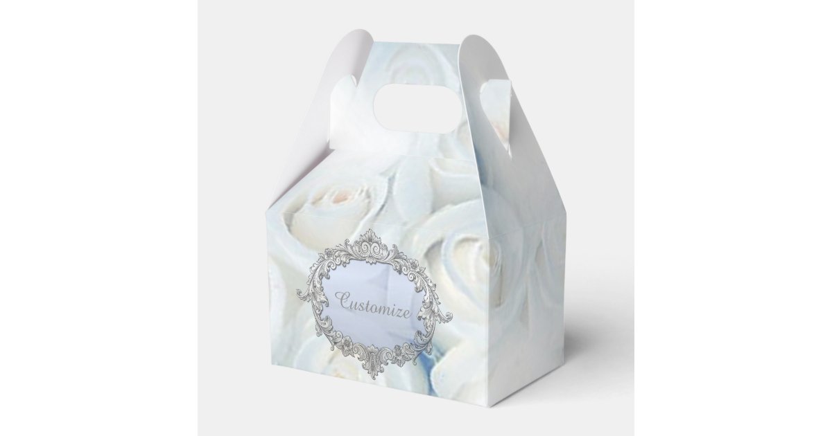 Personalized Winter White Roses Gable Favor Box | Zazzle