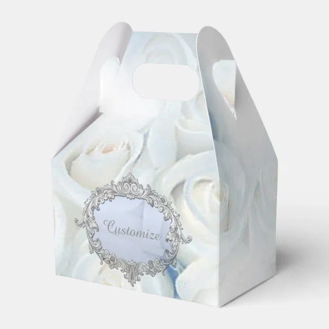 Personalized Winter White Roses Gable Favor Box | Zazzle