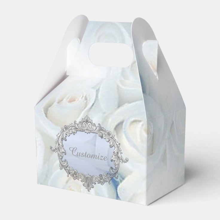 Personalized Winter White Roses Gable Favor Box | Zazzle