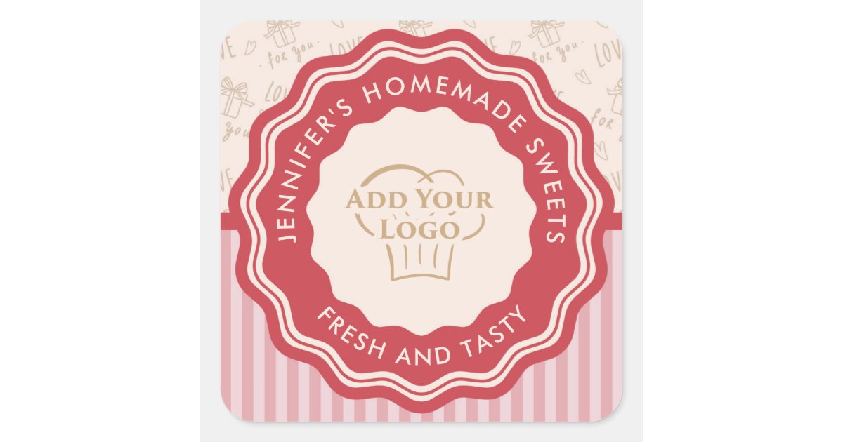 Personalized with Logo Baked Goods Homemade Bakery Square Sticker | Zazzle