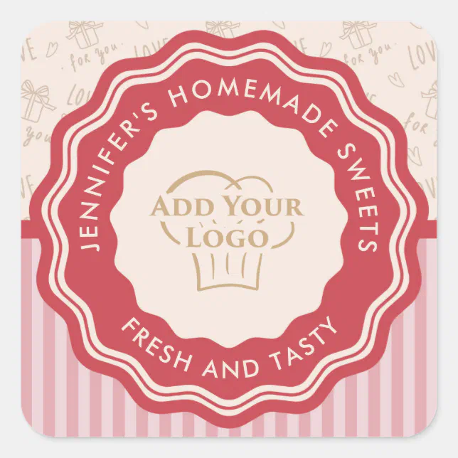 Personalized with Logo Baked Goods Homemade Bakery Square Sticker | Zazzle