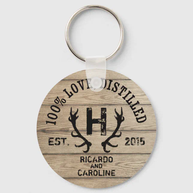 Personalized Wood Bourbon Barrel Wedding Monogram Keychain | Zazzle