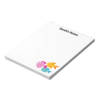 Personalized writing notepads with cute sea fish | Zazzle