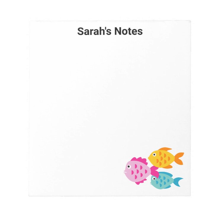 Personalized writing notepads with cute sea fish | Zazzle