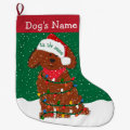 Personalized Xmas Lights Red Goldendoodle Large Christmas Stocking | Zazzle
