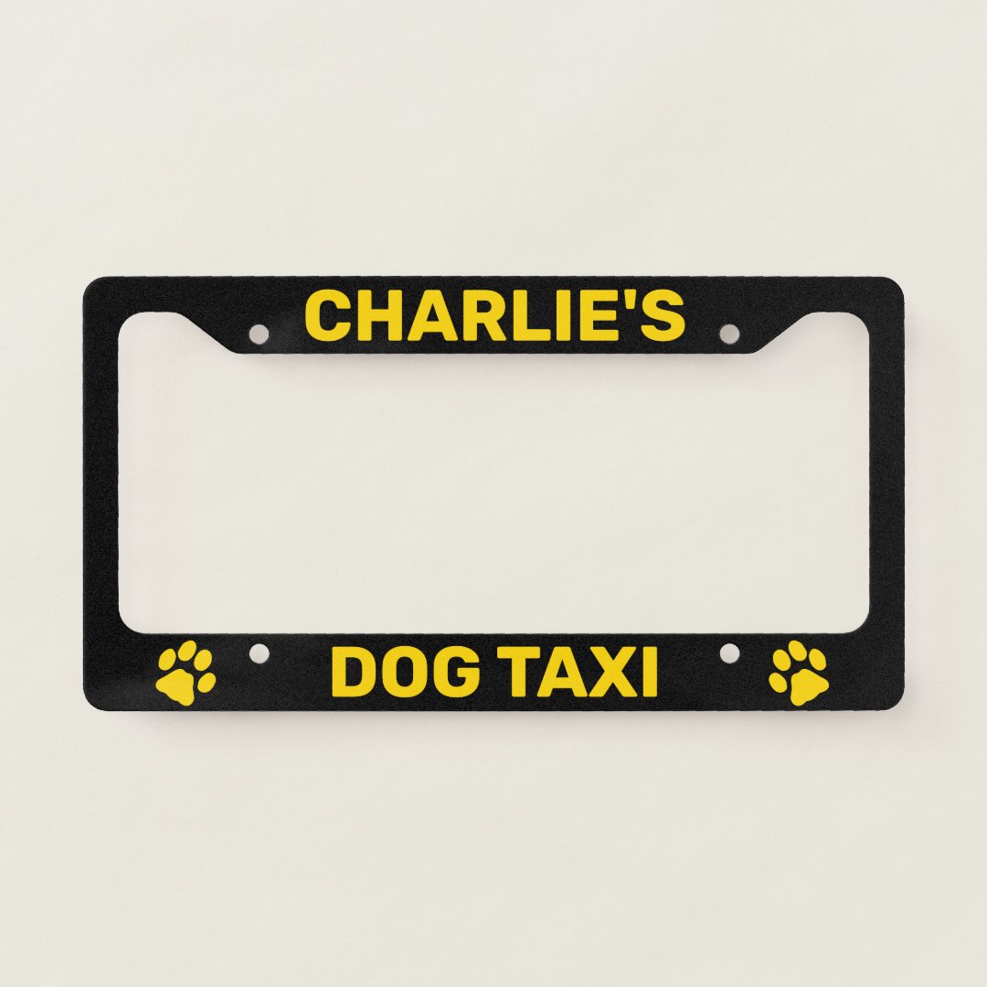 Personalized Yellow Black Dog Taxi License Plate Frame | Zazzle