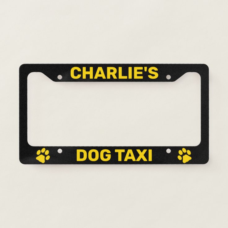 Personalized Yellow Black Dog Taxi License Plate Frame | Zazzle