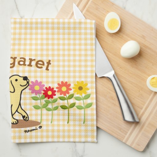 Personalized Yellow Labrador and Many Flowers Kitchen Towel | Zazzle