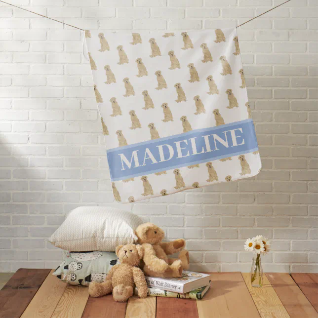 Personalized Yellow Labrador Blue & White Baby Blanket | Zazzle