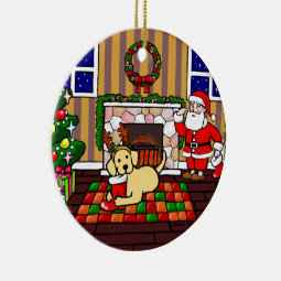 Personalized Yellow Labrador Christmas Cartoon Ceramic Ornament | Zazzle
