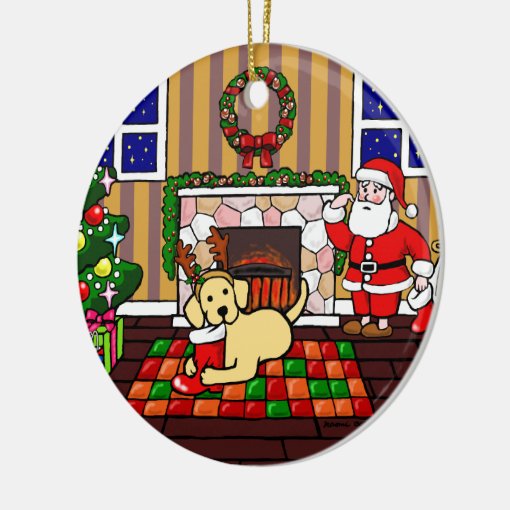 Personalized Yellow Labrador Christmas Cartoon Ceramic Ornament | Zazzle