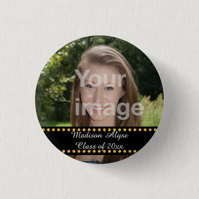 Personalized Yellow Photo Graduation Year Button | Zazzle