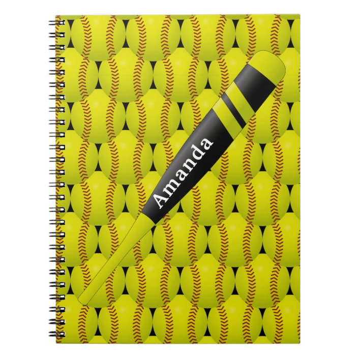 Personalized Yellow Softball Pattern Notebook | Zazzle.com