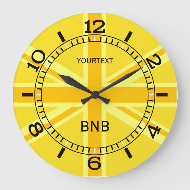 Personalized Yellow Union Jack British Flag Dial Large Clock | Zazzle