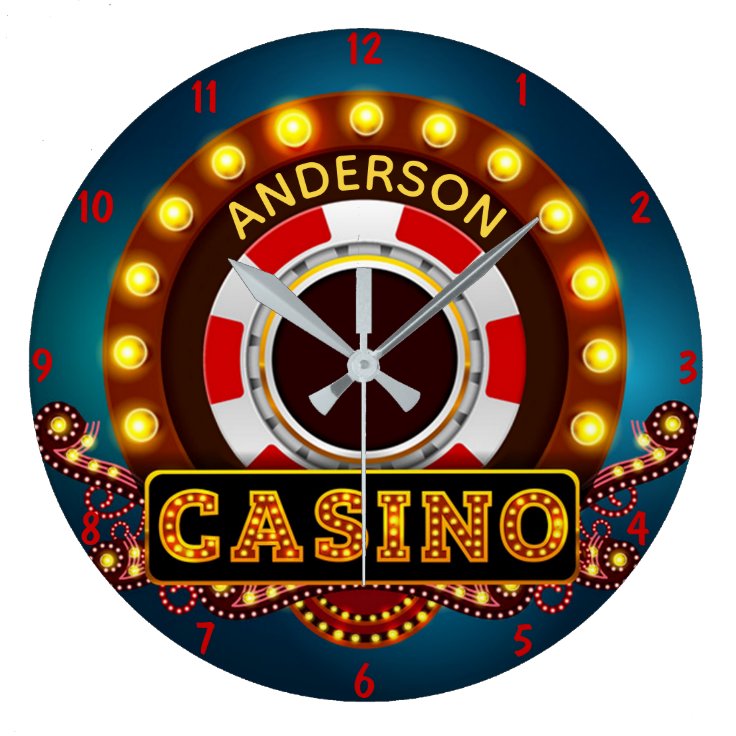 Personalized YOUR NAME Casino Game Room Custom Large Clock | Zazzle