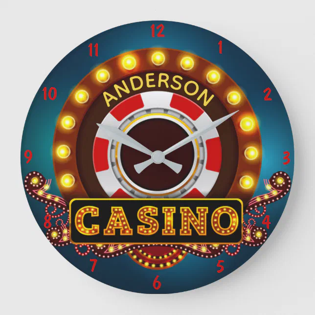 Personalized YOUR NAME Casino Game Room Custom Large Clock | Zazzle