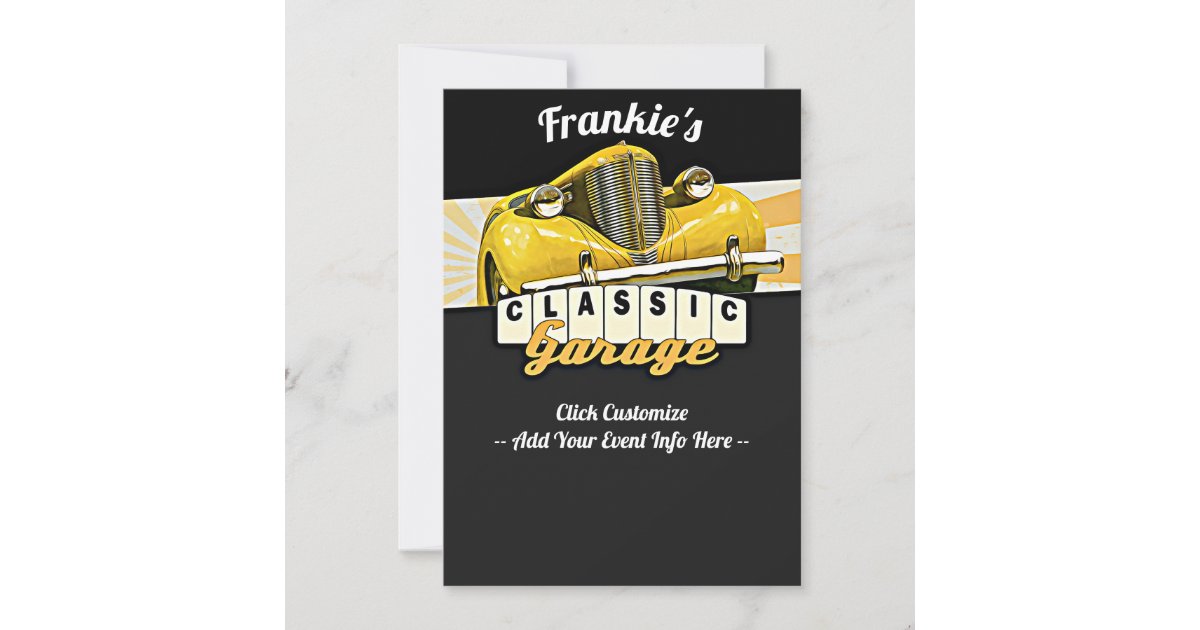 Personalized | Your Name | Classic Car Garage Invitation | Zazzle