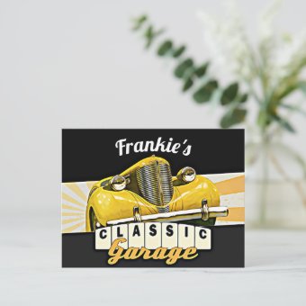 Personalized | Your Name | Classic Car Garage Postcard | Zazzle