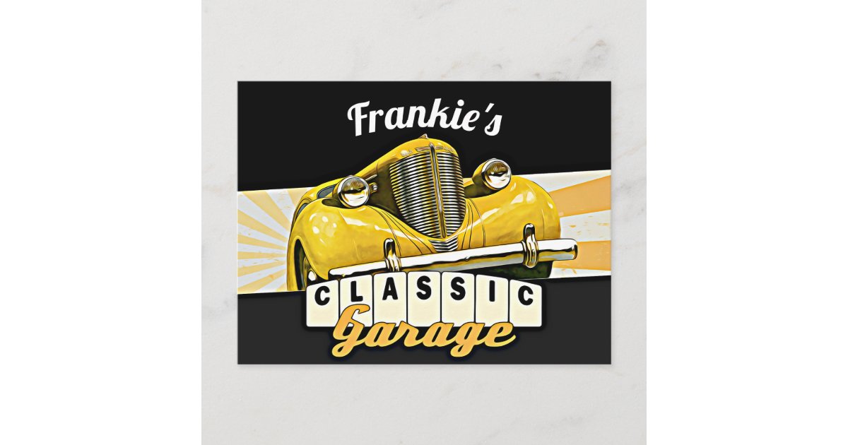 Personalized | Your Name | Classic Car Garage Postcard | Zazzle