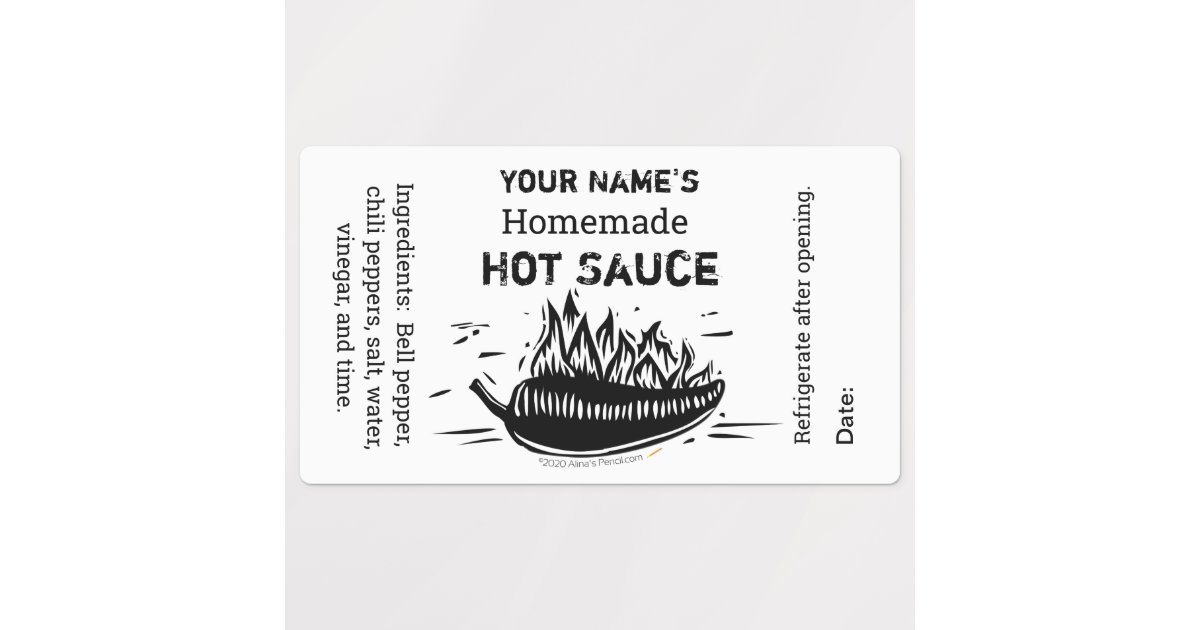 Personalized Your Name Homemade Hot Sauce Linocut Labels | Zazzle