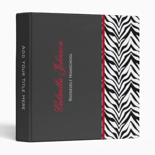 Personalized Zebra Trimmed Binder | Zazzle